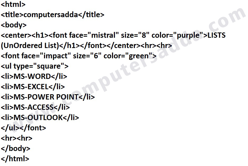Html Telugu Tutorials Part 9 Lists Tag With Attributes Un Ordered List Computers Adda