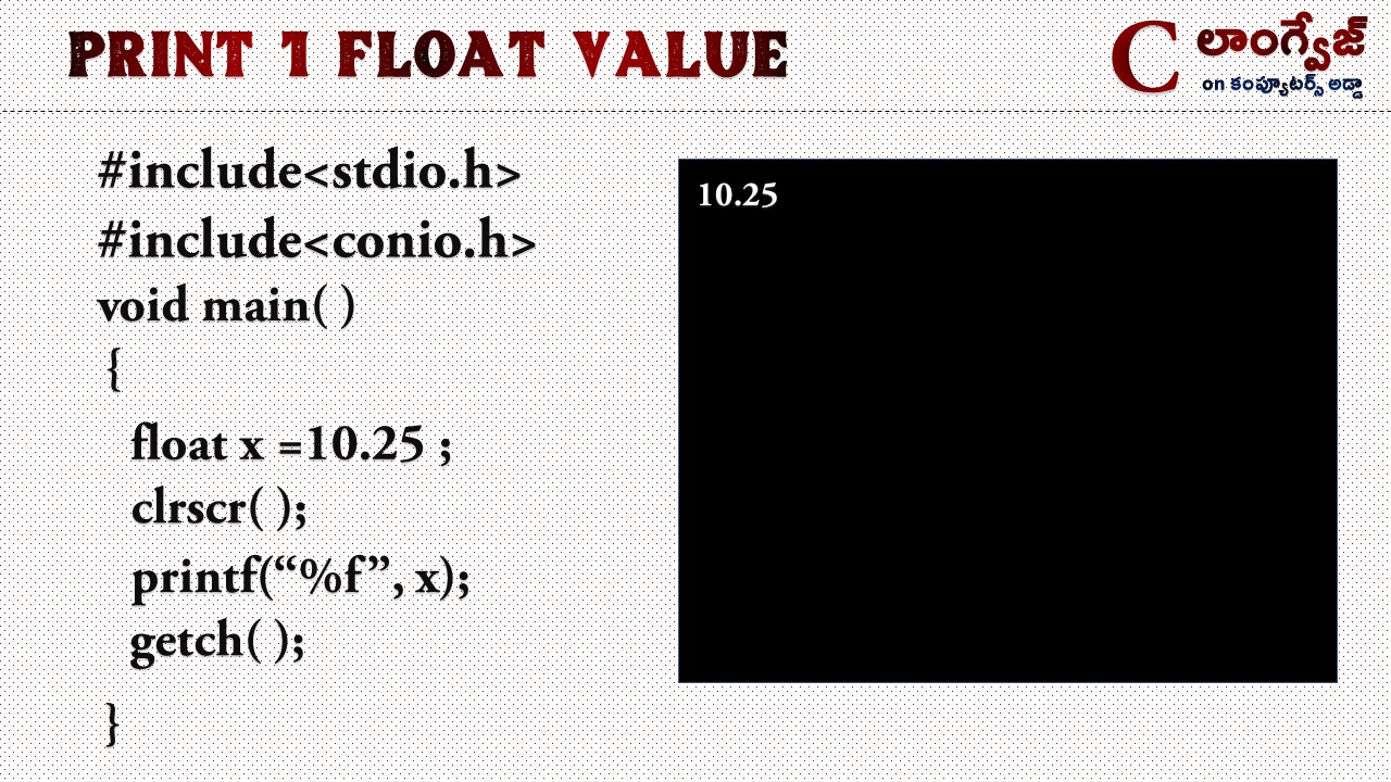 Printing Integer And Float Values In C Lang Telugu 4 Programs Extra Output Computers Adda