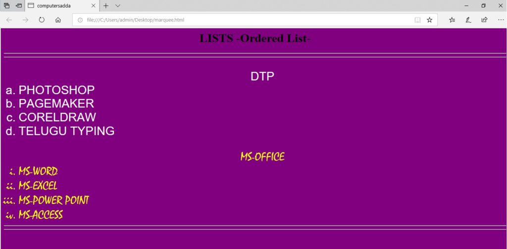 Html Telugu Tutorials Part 10 Ordered List With Attributes Computers Adda