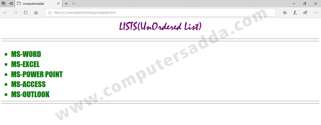 Html Telugu Tutorials Part 9 Lists Tag With Attributes Un Ordered List Computers Adda